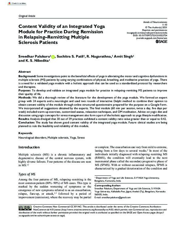 (PDF) Content Validity of an Integrated Yoga Module for Practice During Remission in Relapsing ...