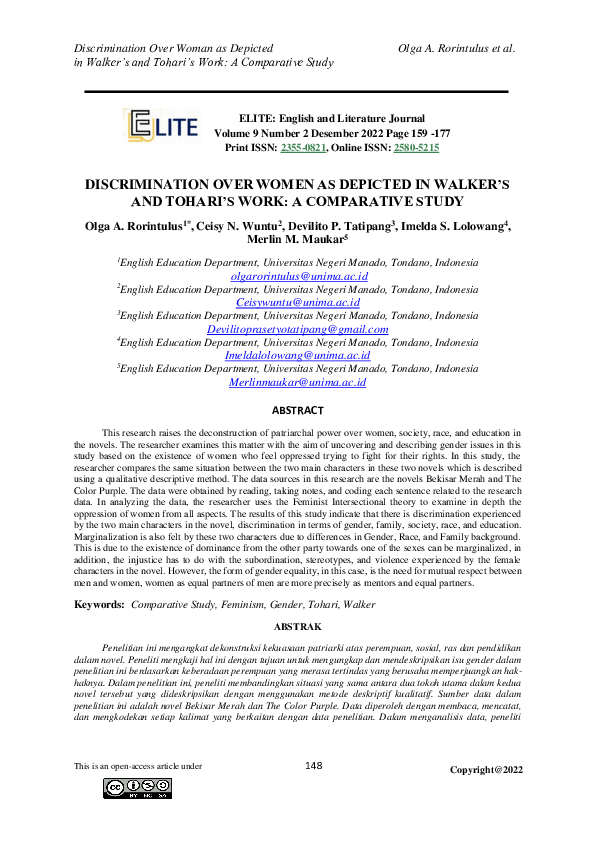 (PDF) Discrimination Over Women as Depicted in Walker’s and Tohari’s ...