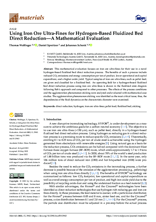 (PDF) Using Iron Ore Ultra-Fines for Hydrogen-Based Fluidized Bed Direct Reduction—A ...
