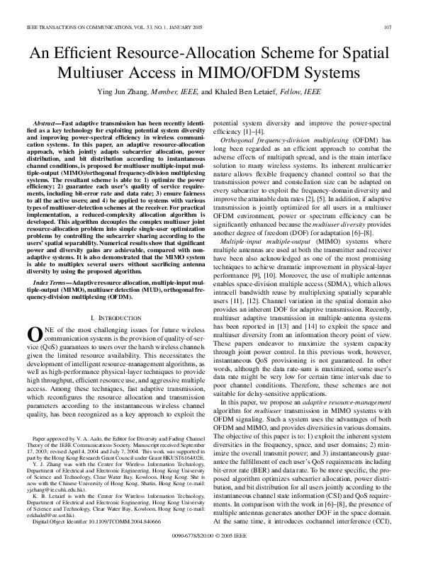 Pdf An Efficient Resource Allocation Scheme For Spatial Multiuser