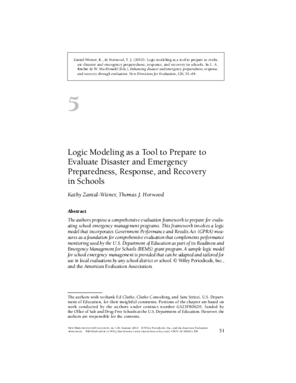 (PDF) Logic modeling as a tool to prepare to evaluate disaster and emergency preparedness ...