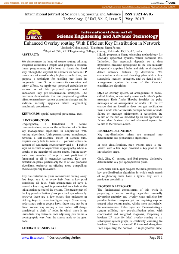 (PDF) Enhanced Overlay routing With Efficient Key Distribution in Network