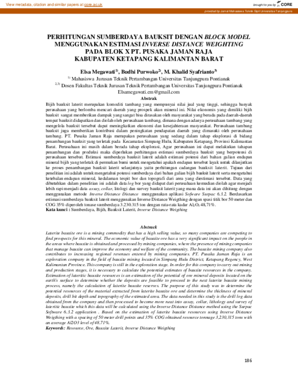 (PDF) Perhitungan Sumberdaya Bauksit Dengan Block Model Menggunakan ...