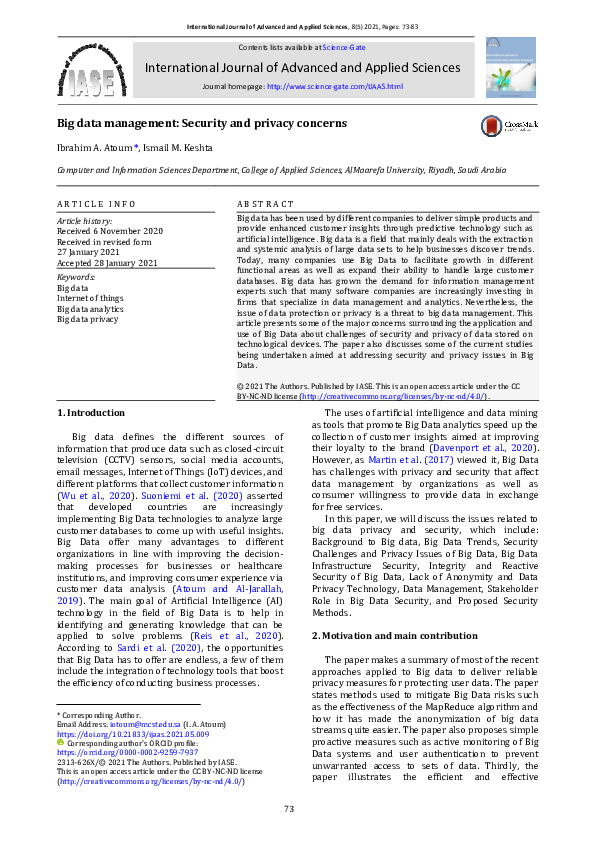 (PDF) Big data management: Security and privacy concerns
