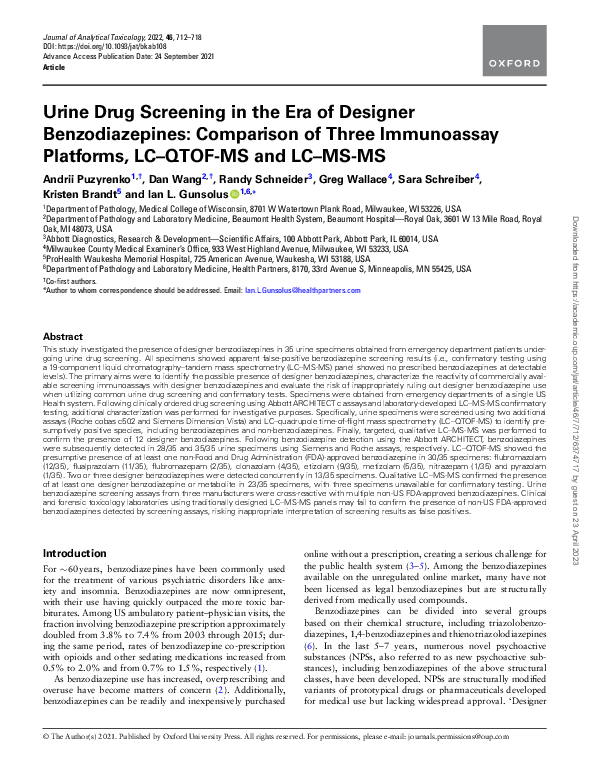 (PDF) Urine Drug Screening in the Era of Designer Benzodiazepines ...