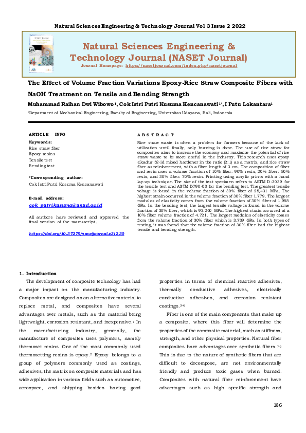 (PDF) The Effect of Volume Fraction Variations Epoxy-Rice Straw ...