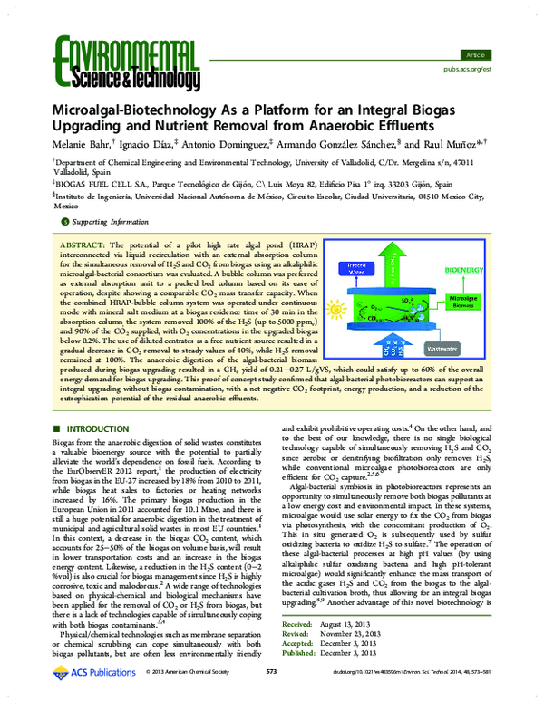 (PDF) Microalgal-Biotechnology As a Platform for an Integral Biogas ...
