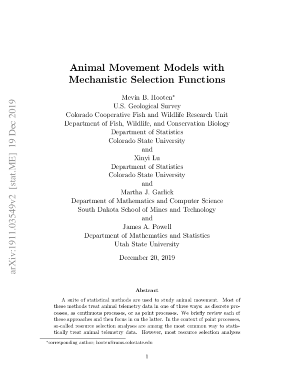(PDF) Animal movement models with mechanistic selection functions