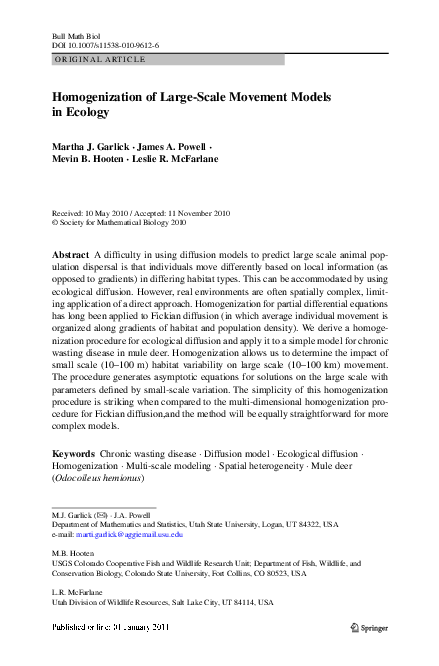(PDF) Homogenization of Large-Scale Movement Models in Ecology