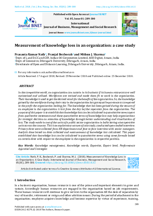 (PDF) Measurement of Knowledge Loss in an Organization: A Case Study