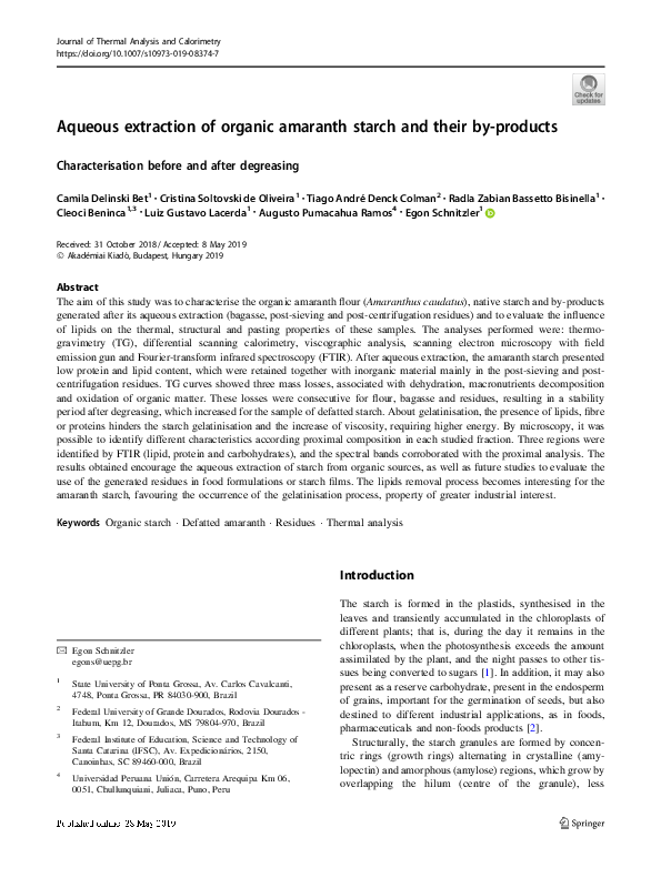 (PDF) Aqueous extraction of organic amaranth starch and their by-products