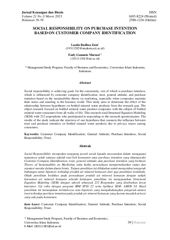(PDF) Social Responsibility On Purchase Intention Based On Customer Company Identification