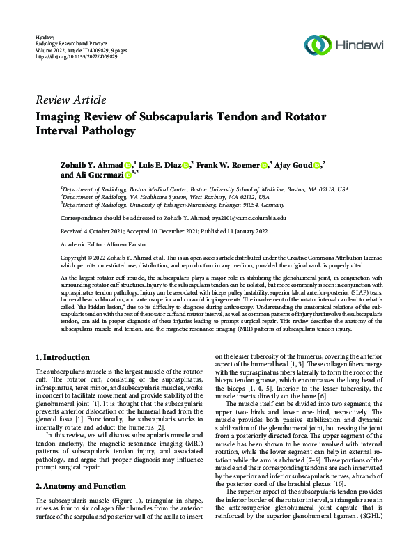 (PDF) Imaging Review of Subscapularis Tendon and Rotator Interval Pathology