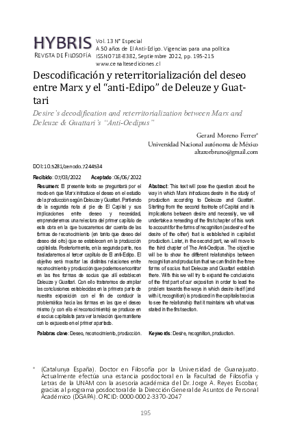(PDF) Descodificación y reterritorialización del deseo entre Marx y el ...