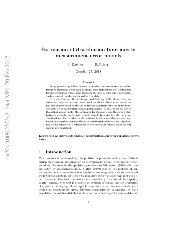 (PDF) Estimation of distribution functions in measurement error models