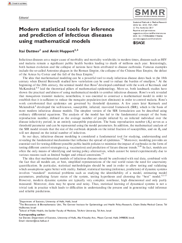 (PDF) Modern statistical tools for inference and prediction of infectious diseases using ...