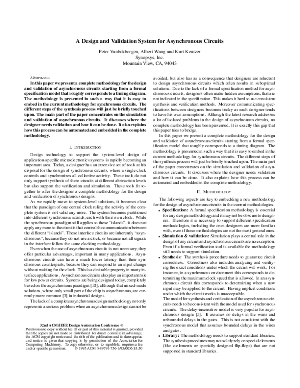 (PDF) A design and validation system for asynchronous circuits