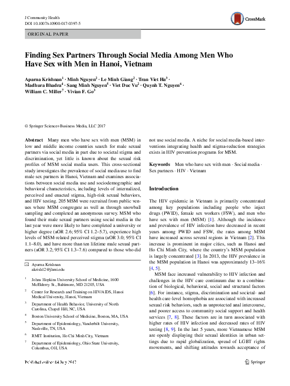 (PDF) Finding Sex Partners Through Social Media Among Men Who Have Sex ...