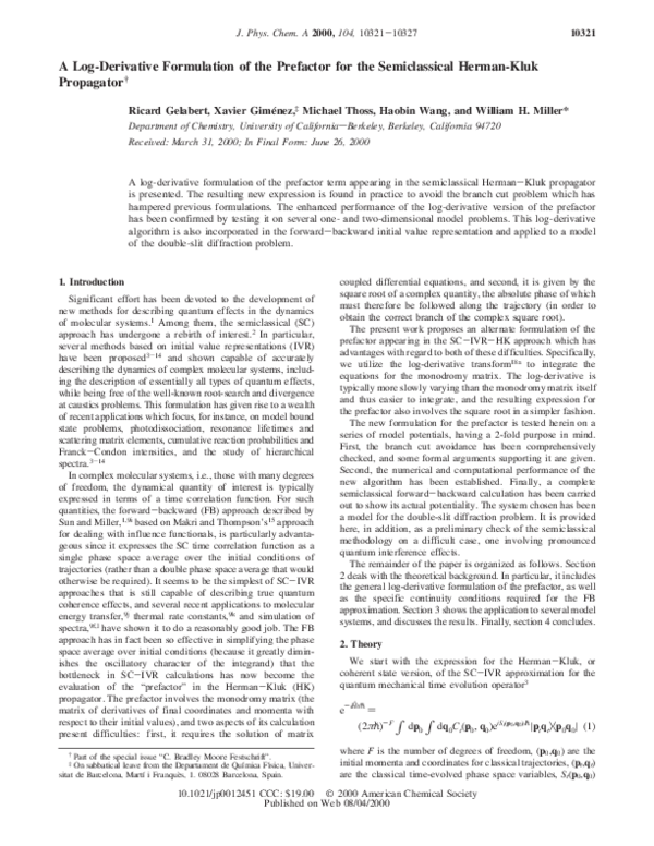 (PDF) Log-Derivative Prefactor for Herman-Kluk Propagator