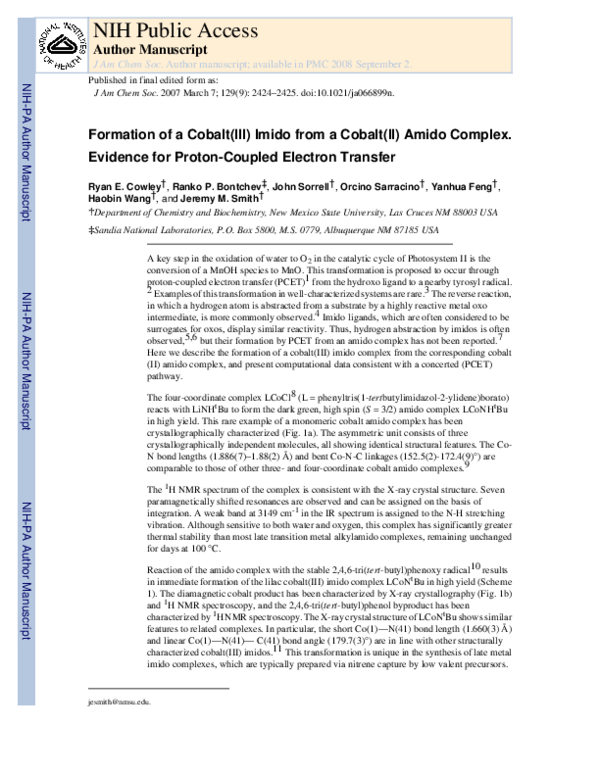 (PDF) Formation of a Cobalt(III) Imido from a Cobalt(II) Amido Complex ...