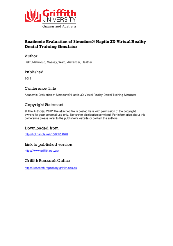 (PDF) Evaluation of Simodont® haptic 3D virtual reality dental training ...