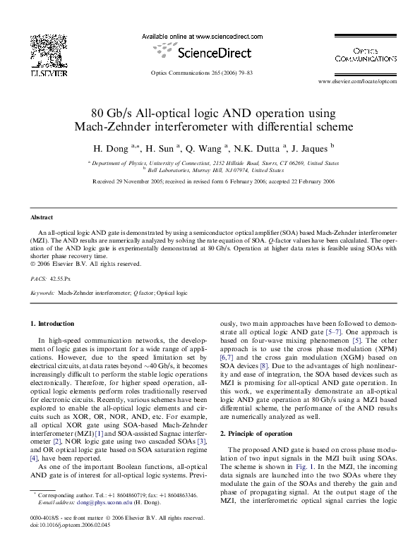 (PDF) 80Gb/s All-optical logic AND operation using Mach-Zehnder ...