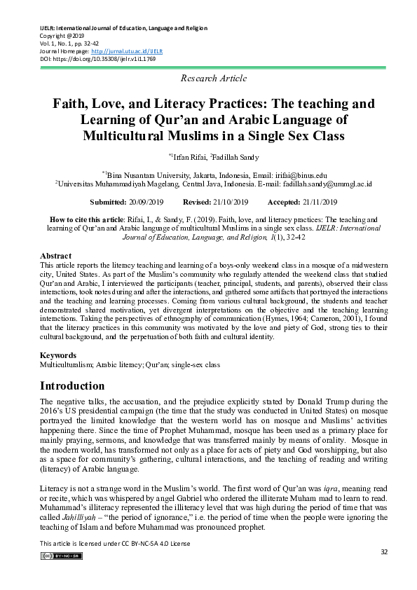 (PDF) Faith, Love, and Literacy Practices: The Teaching and Learning of ...