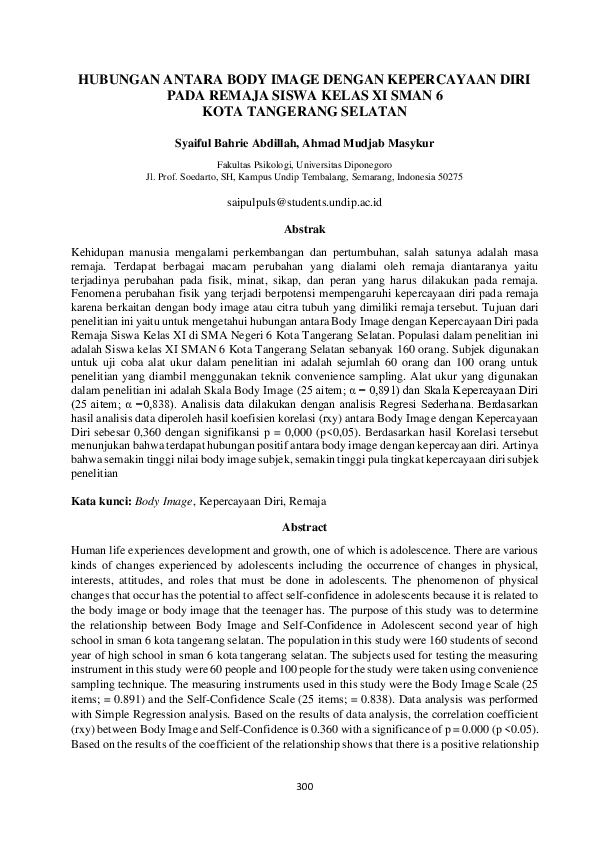 (PDF) Hubungan Antara Body Image Dengan Kepercayaan Diri Pada Remaja Siswa Kelas XI Sman 6 Kota ...