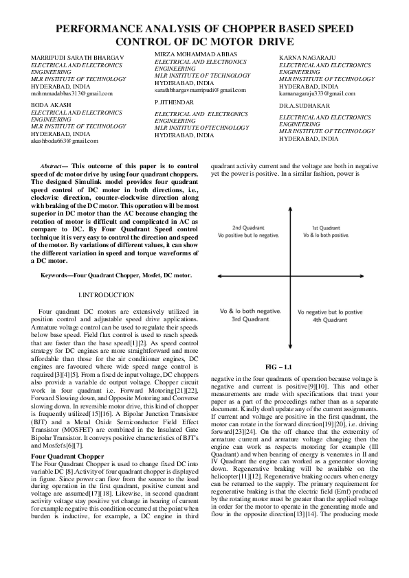 (PDF) PERFORMANCE ANALYSIS OF CHOPPER BASED SPEED CONTROL OF DC MOTOR DRIVE