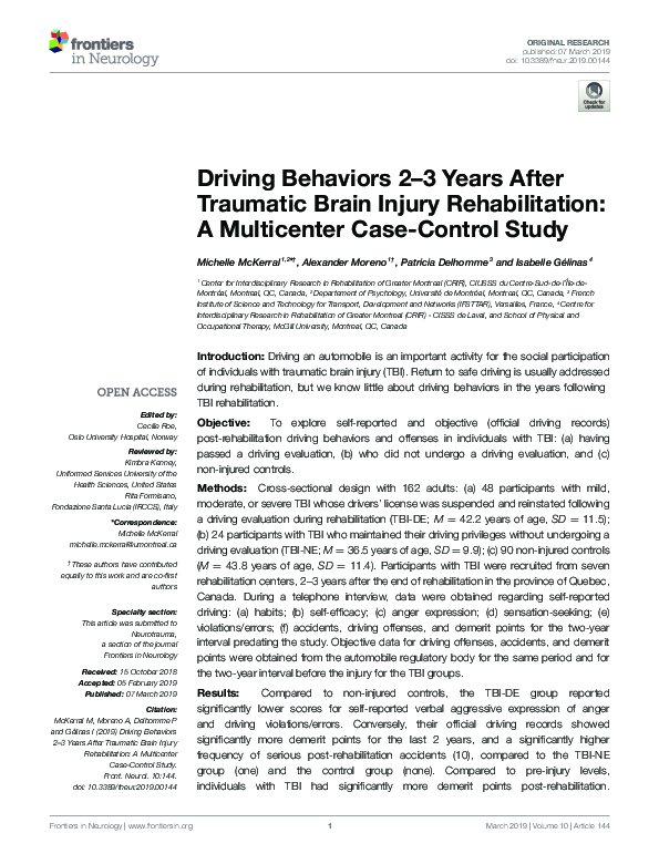 (PDF) Driving Behaviors 2–3 Years After Traumatic Brain Injury ...