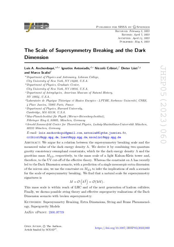 (PDF) The Scale of Supersymmetry Breaking and the Dark Dimension