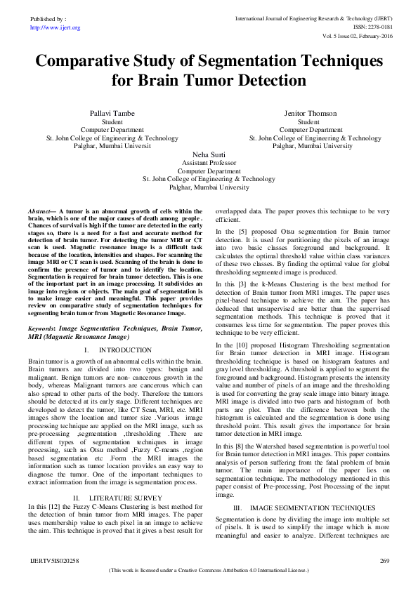 (PDF) Comparative Study of Segmentation Techniques for Brain Tumor ... (PDF) Comparative Study of Segmentation Techniques for Brain Tumor ...
