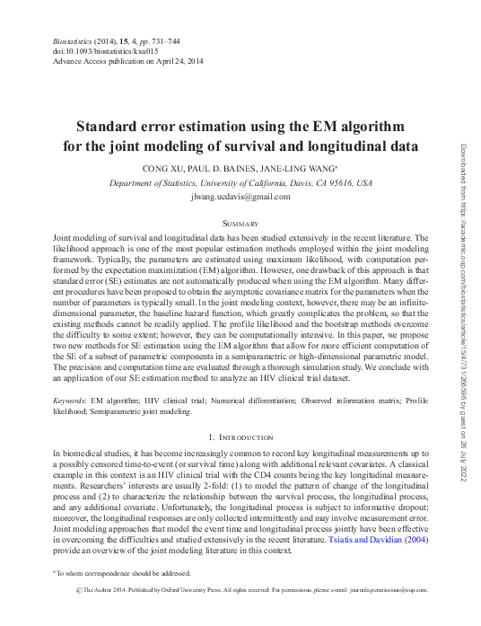 Pdf Standard Error Estimation Using The Em Algorithm For The Joint