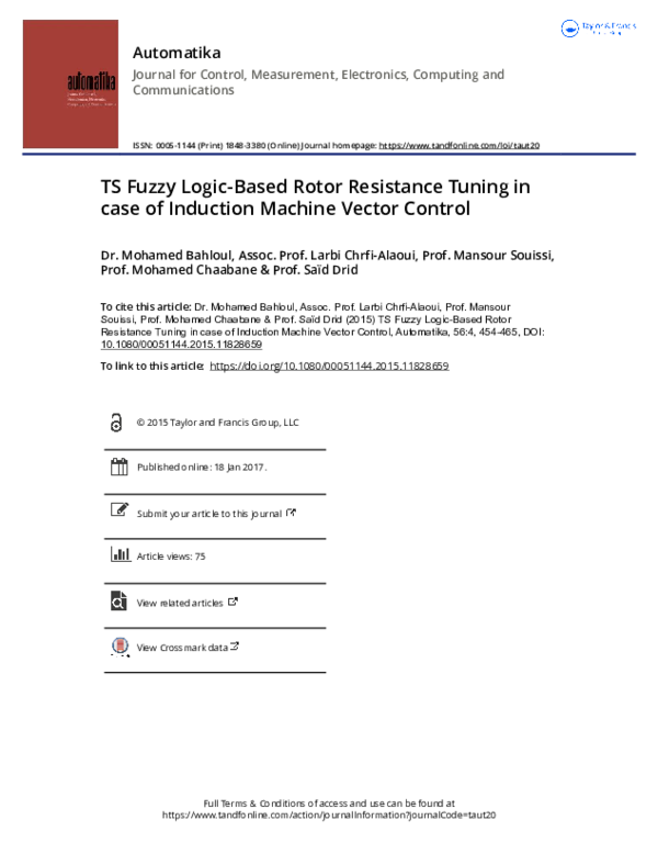 Pdf Ts Fuzzy Logic Based Rotor Resistance Tuning In Case Of Induction Machine Vector Control