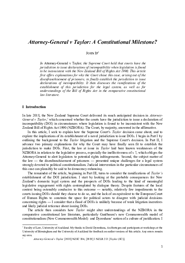 (DOC) Attorney-General v Taylor: A Constitutional Milestone