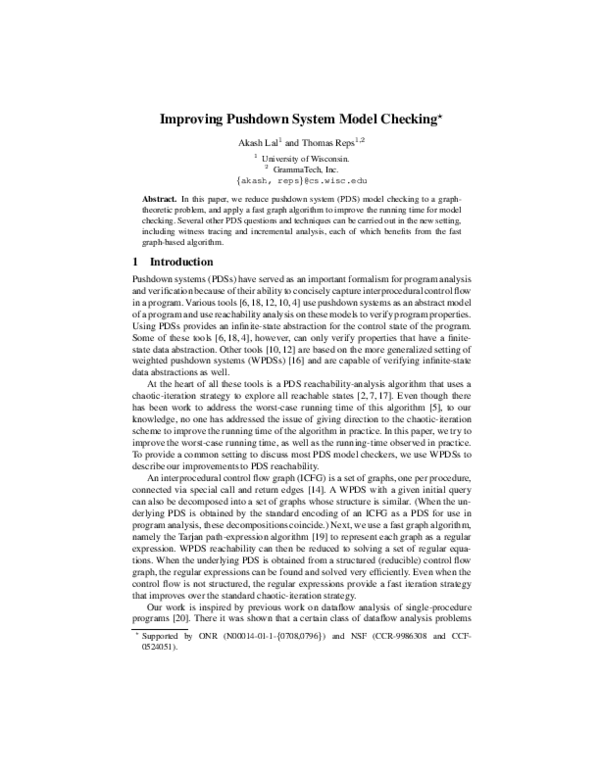 (PDF) Improving Pushdown System Model Checking | Akash Lal - Academia.edu