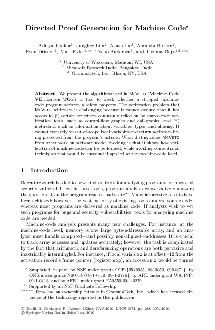 (PDF) Directed Proof Generation for Machine Code