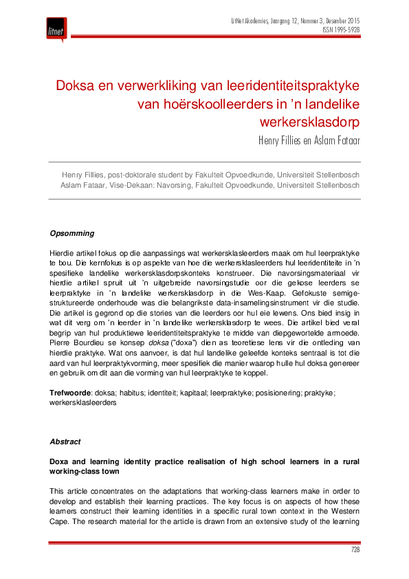 (PDF) Doxa and learning identity practice realisation of high school ...