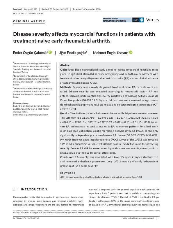 (PDF) Disease severity affects myocardial functions in patients with ...