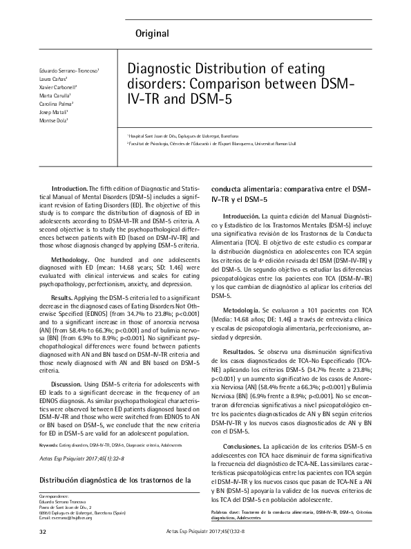 (PDF) Diagnostic Distribution of eating disorders: Comparison between ...