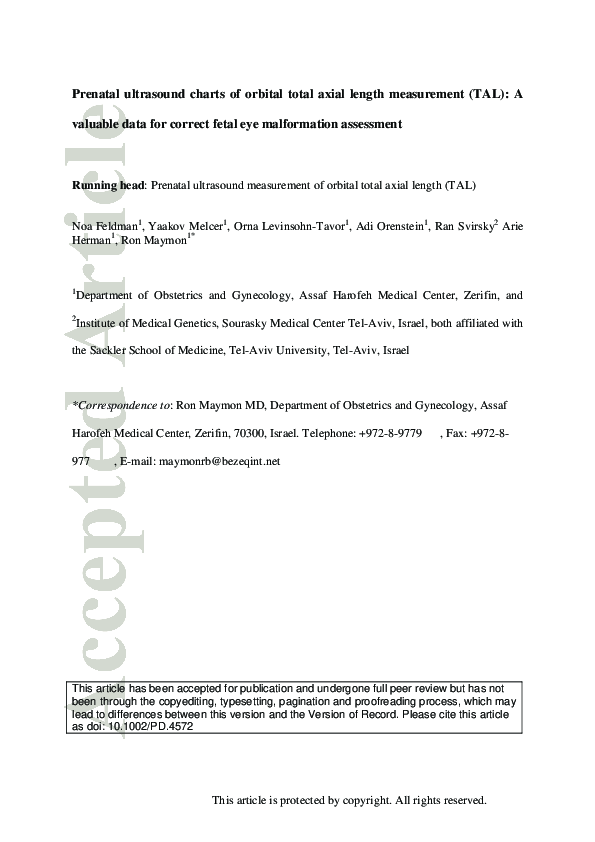 (PDF) Prenatal ultrasound charts of orbital total axial length ...