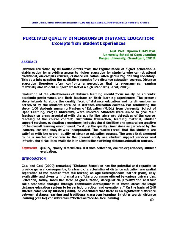 (PDF) Perceived Quality Dimensions In Distance Education: Excerpts From ...