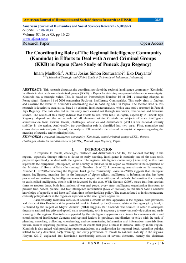 (PDF) The Coordinating Role of The Regional Intelligence Community (Kominda) in Efforts to Deal ...