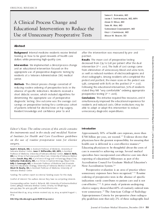 (PDF) A Clinical Process Change and Educational Intervention to Reduce ...