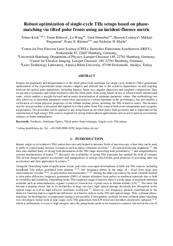 (PDF) Robust optimization of single-cycle THz setups based on phase-matching via tilted pulse ...