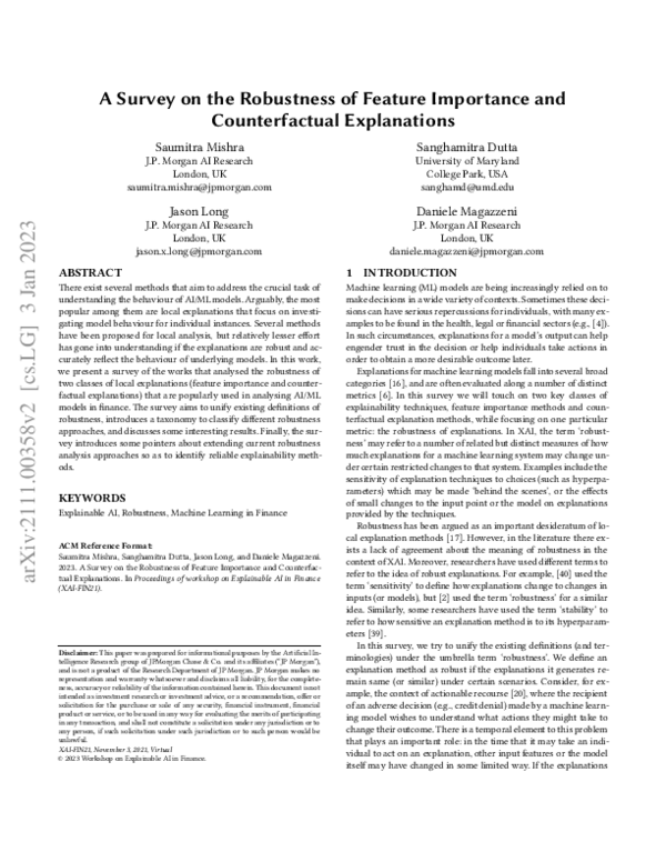 (PDF) A Survey on the Robustness of Feature Importance and Counterfactual Explanations
