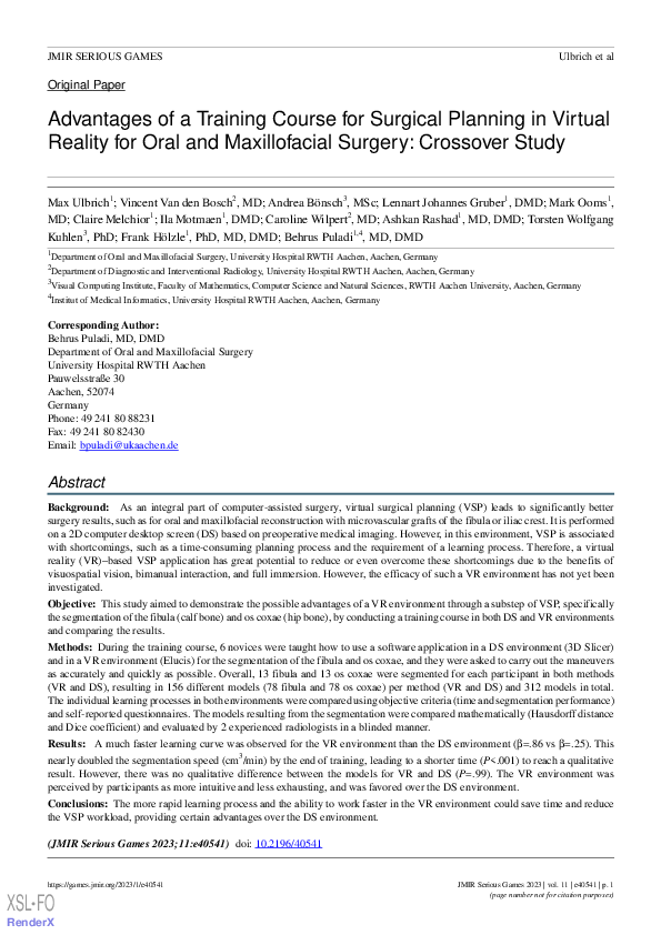 (PDF) Advantages of a Training Course for Surgical Planning in Virtual ...