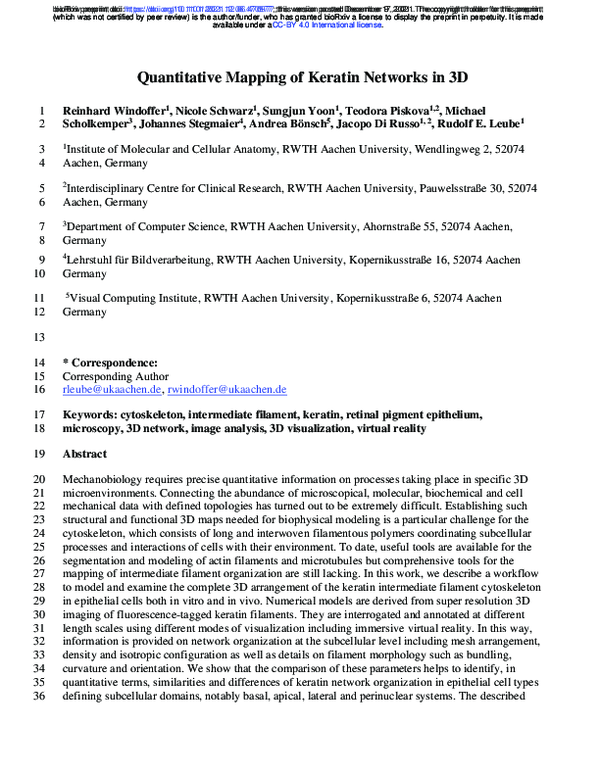 (PDF) Quantitative Mapping of Keratin Networks in 3D | Andrea Bönsch - Academia.edu