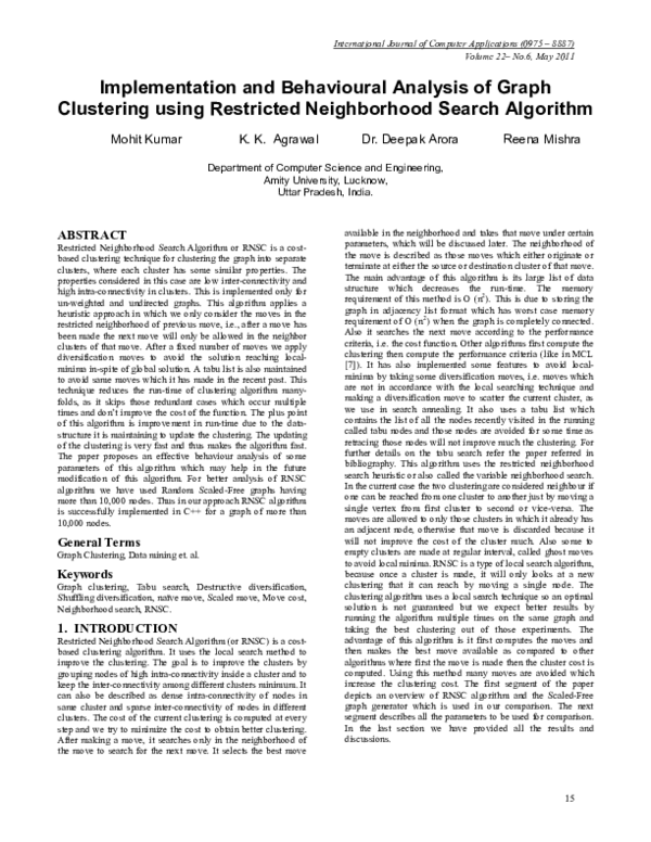Pdf Implementation And Behavioural Analysis Of Graph Clustering Using Restricted Neighborhood