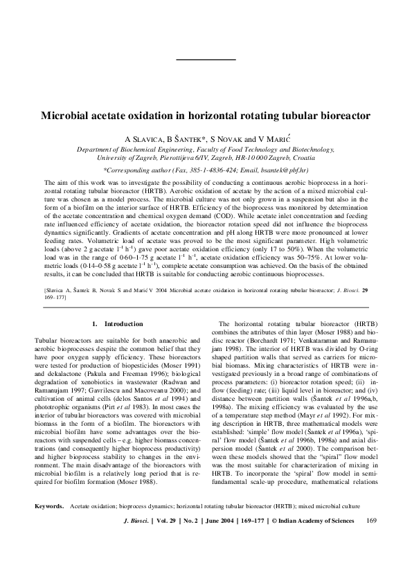 (PDF) Microbial acetate oxidation in horizontal rotating tubular bioreactor